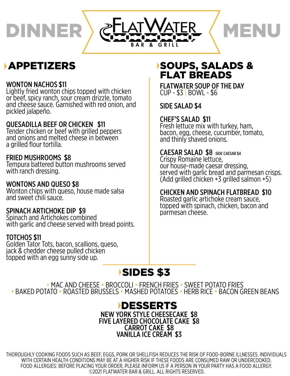 Menu Flatwater - 7 Clans Casinos