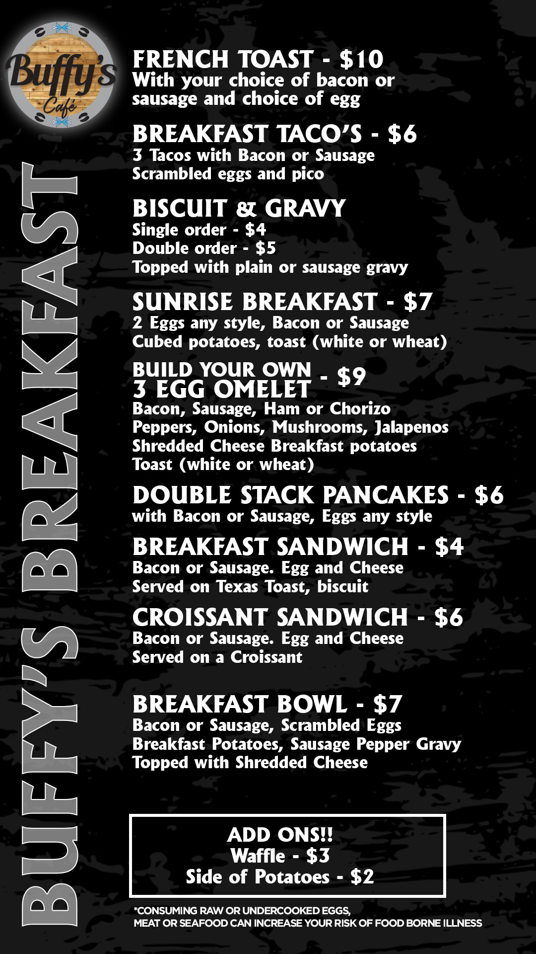 Menu Buffy's Café - 7 Clans Casinos