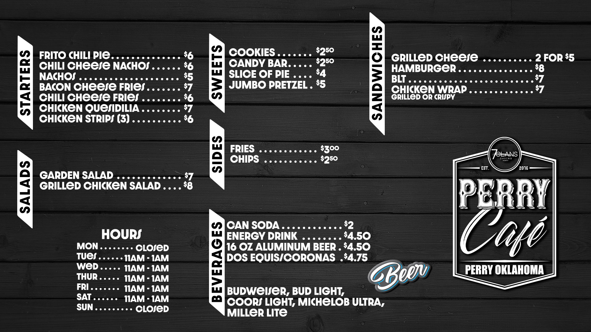 Menu Perry Cafe - 7 Clans Casinos