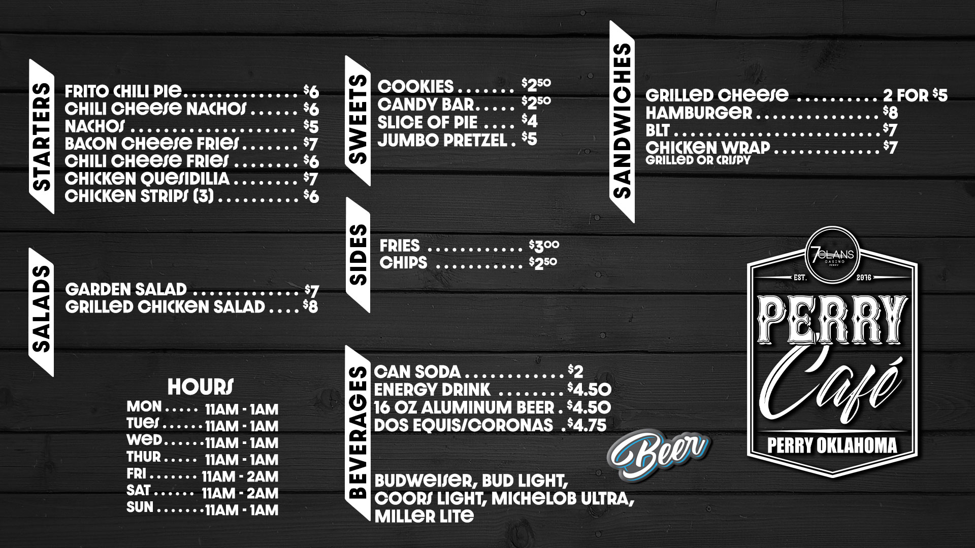 Menu Perry Cafe - 7 Clans Casinos